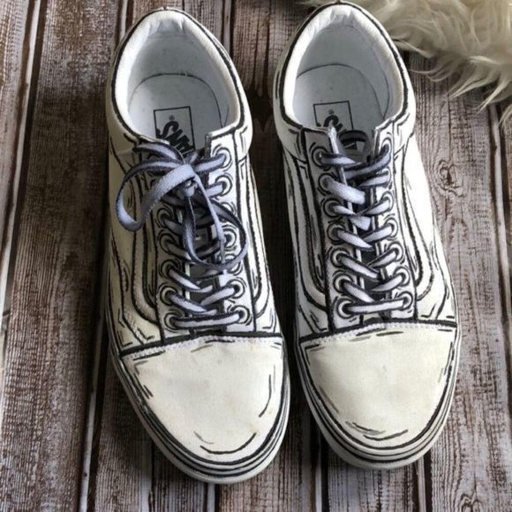 Vans Custom Hand Painted Cartoon White Old Skool Shoe… - Gem
